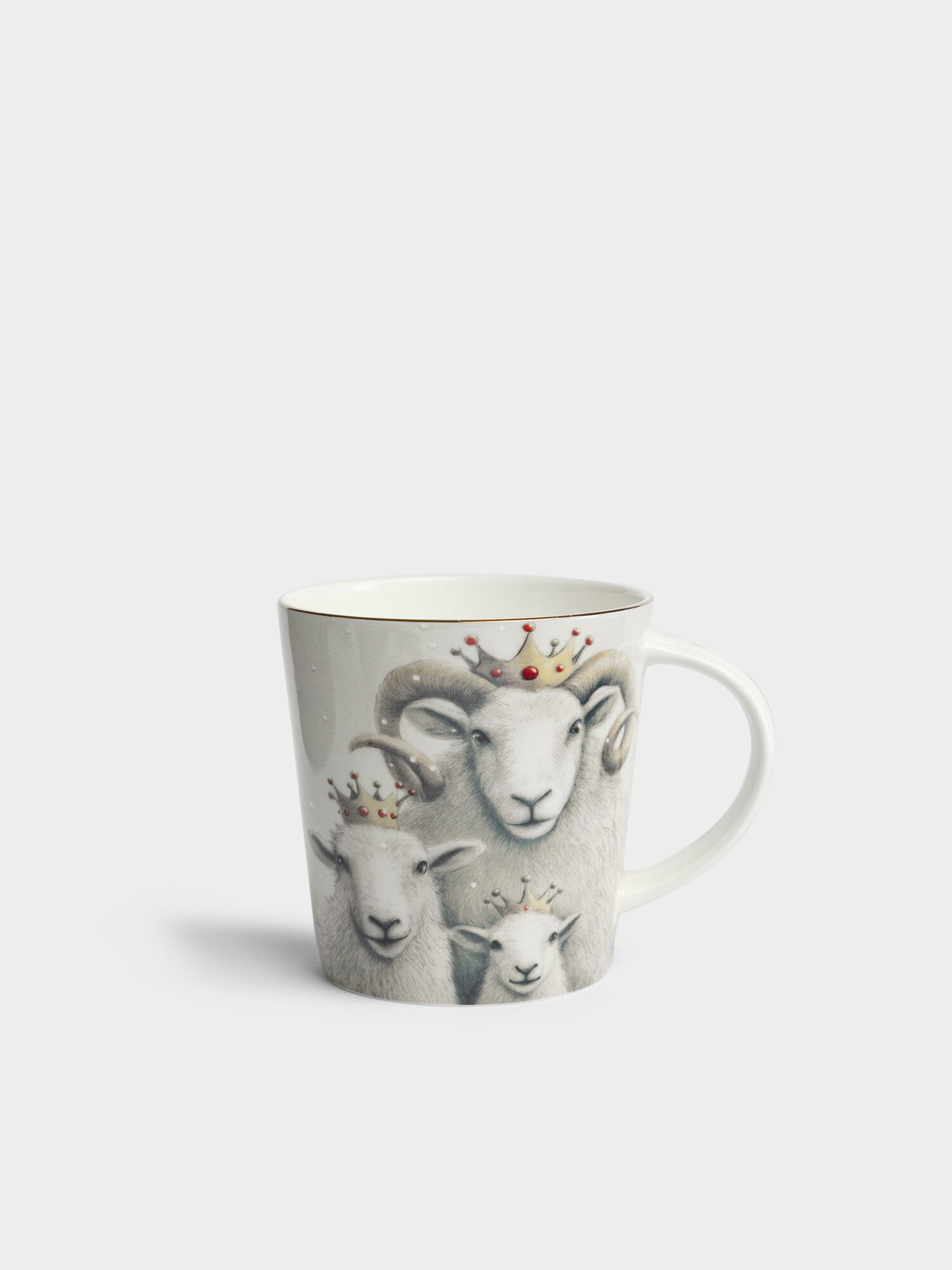 Кружка, 450 мл, фарфор F, белая, с золотистым кантом, Овечки с короной, Royal sheep, Kuchenland