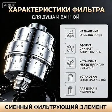 Фильтр для душа, защита от хлора, смягчитель воды для душа, ресурс 3 месяца, для дома и квартиры