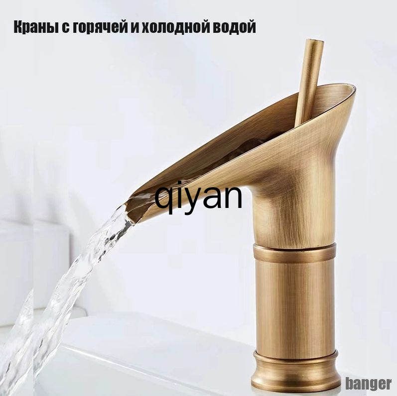 Смеситель для раковины ванной комнаты с водопадом из старинной латуни, роскошный высокий бамбуковый смеситель с охлаждением