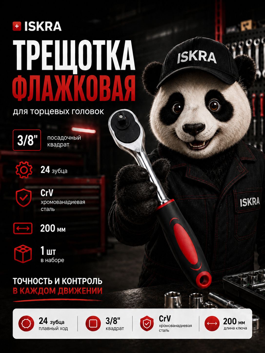 Ключ трещотка флажковая 3/8" для торцевых головок