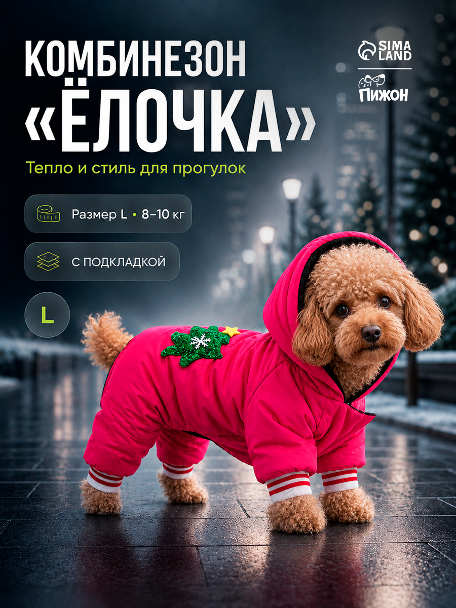 Комбинезон для животных «Ёлочка», размер L (ДС 35, ОГ 45 см, вес 8-10 кг), розовый