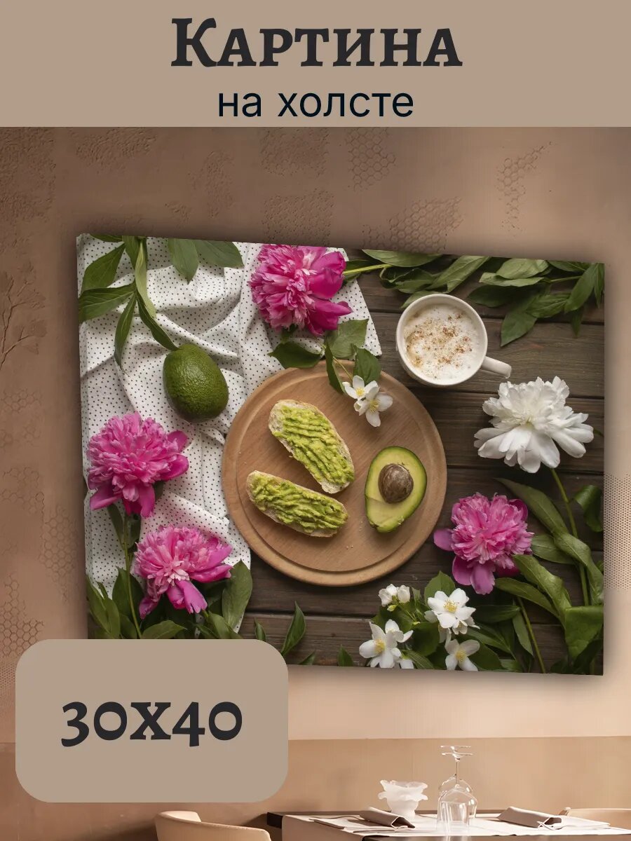 Картина Еда Food Кухня Эстетика 30x40 авокадо Тосты Кофе