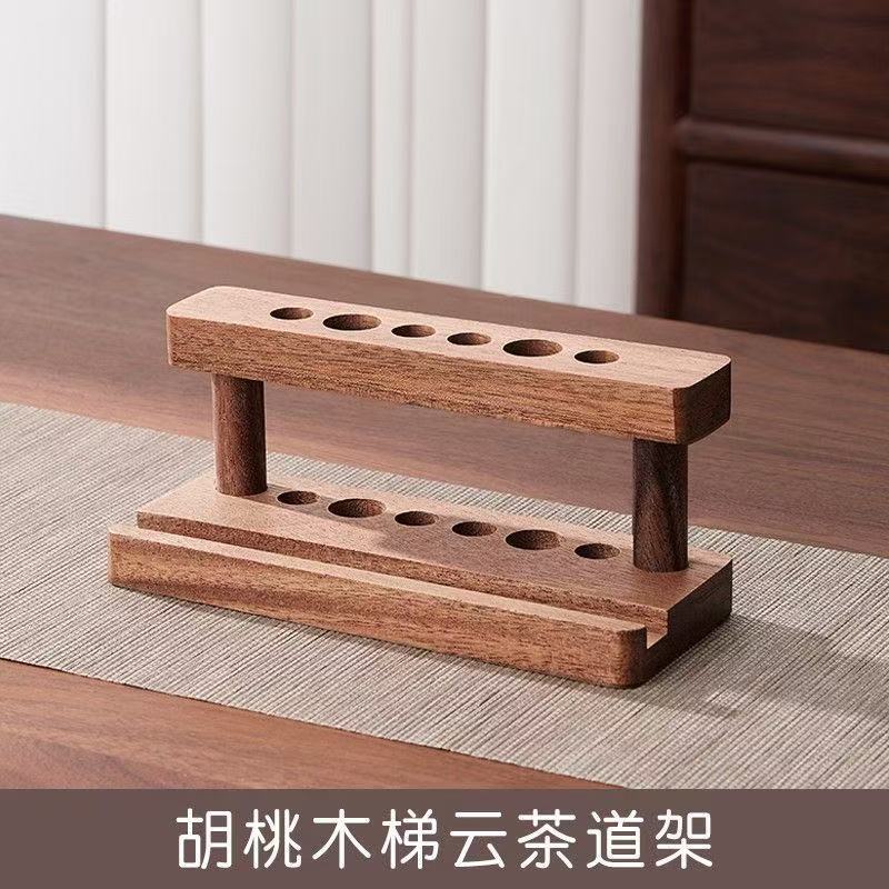 Подставка для ручки из орехового дерева, подставка для чайного сервиза кунг-фу, стеллаж для хранения, полка Liujunzi, украшения из цельного дерева