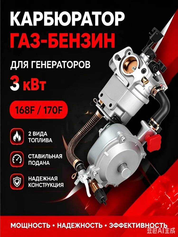 Карбюратор газ бензин для генератора, электростанций. 3 кВт (двигатель 6.5 7 лс 168F 170F)