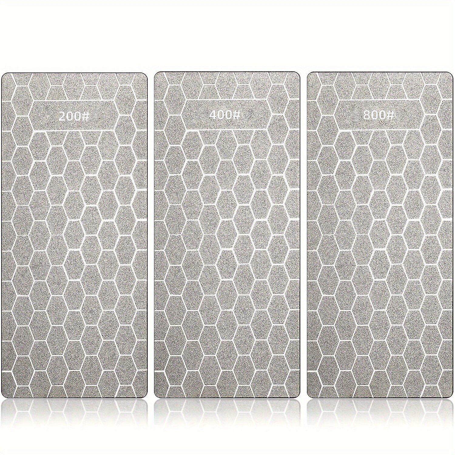 Алмазный точильный камень для кухонных и походных ножей, стамесок, набор 3 шт (зернистость 200/400/800), металлическая основа с противоскользящим покрытием