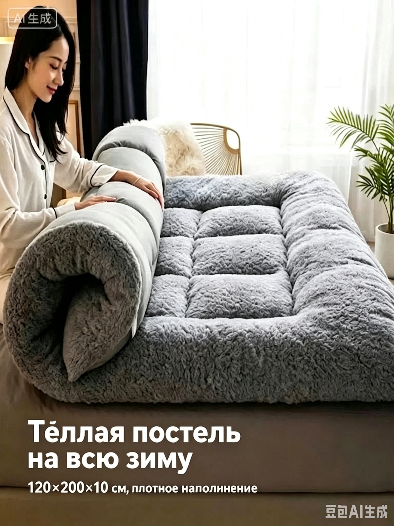 Беспружинный матрас, удобный с обеих сторон, гипоаллергенный и теплый, 120х200 см, серый плюш