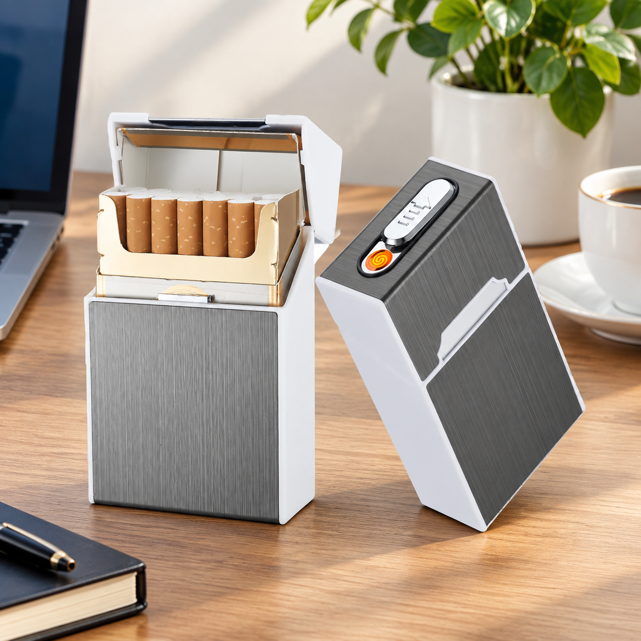 Портсигар металлический с USB зажигалкой, на магните, цвет серебро, 10х6х3 см, FatCat (Цвет товара: серебристый; Объем: 0.18 л)