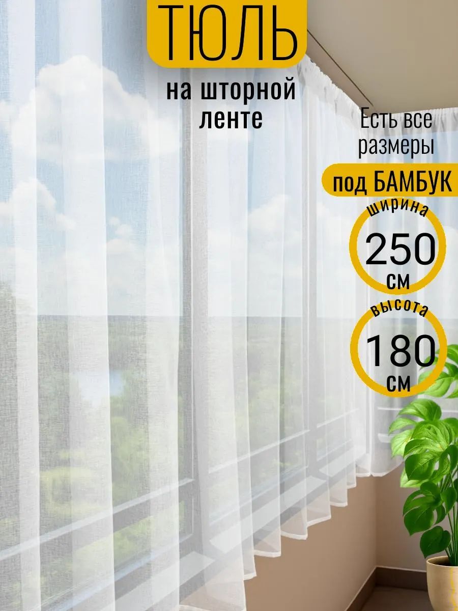 Тюль 250 на 180, белый, на шторной ленте