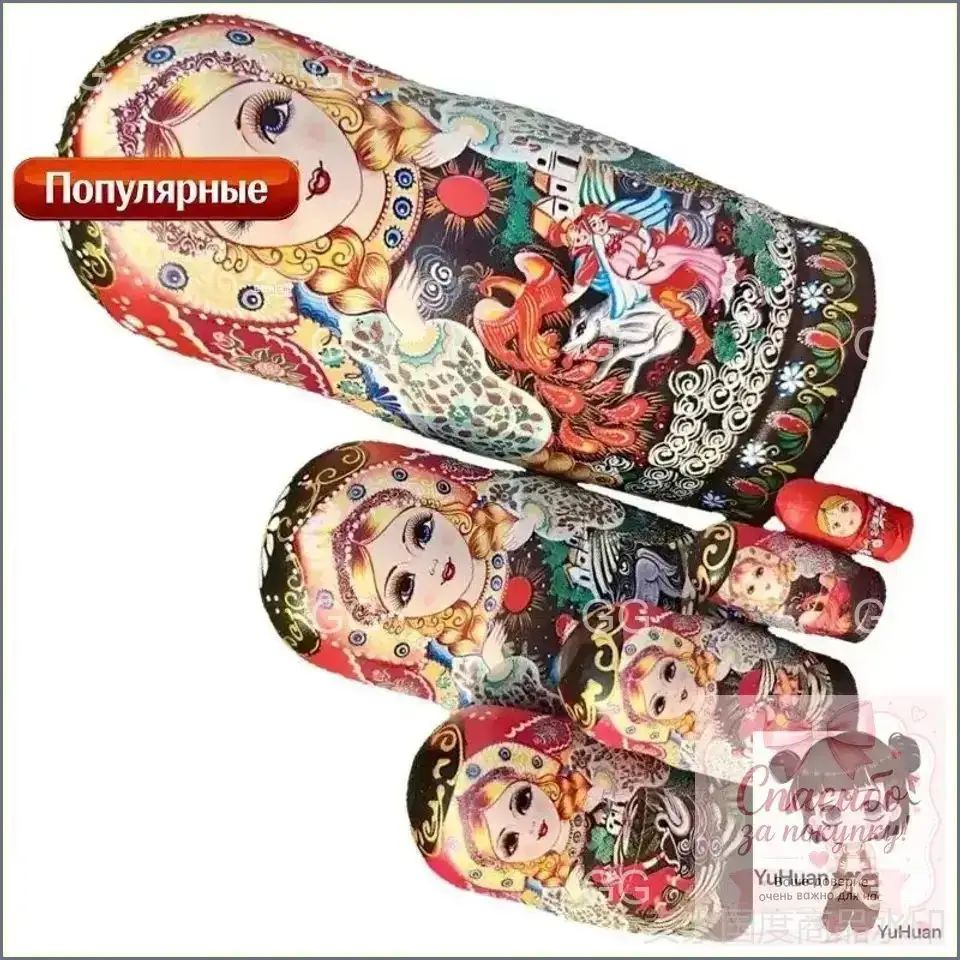 Расписной деревянный сувенир, комплект из 6 кукол, традиционный русский премиумподарок