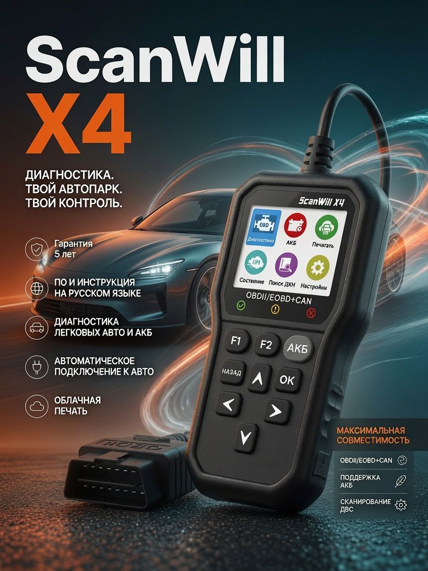 Автосканер для диагностики автомобиля ELM327 ScanWill/OBD2 сканер
