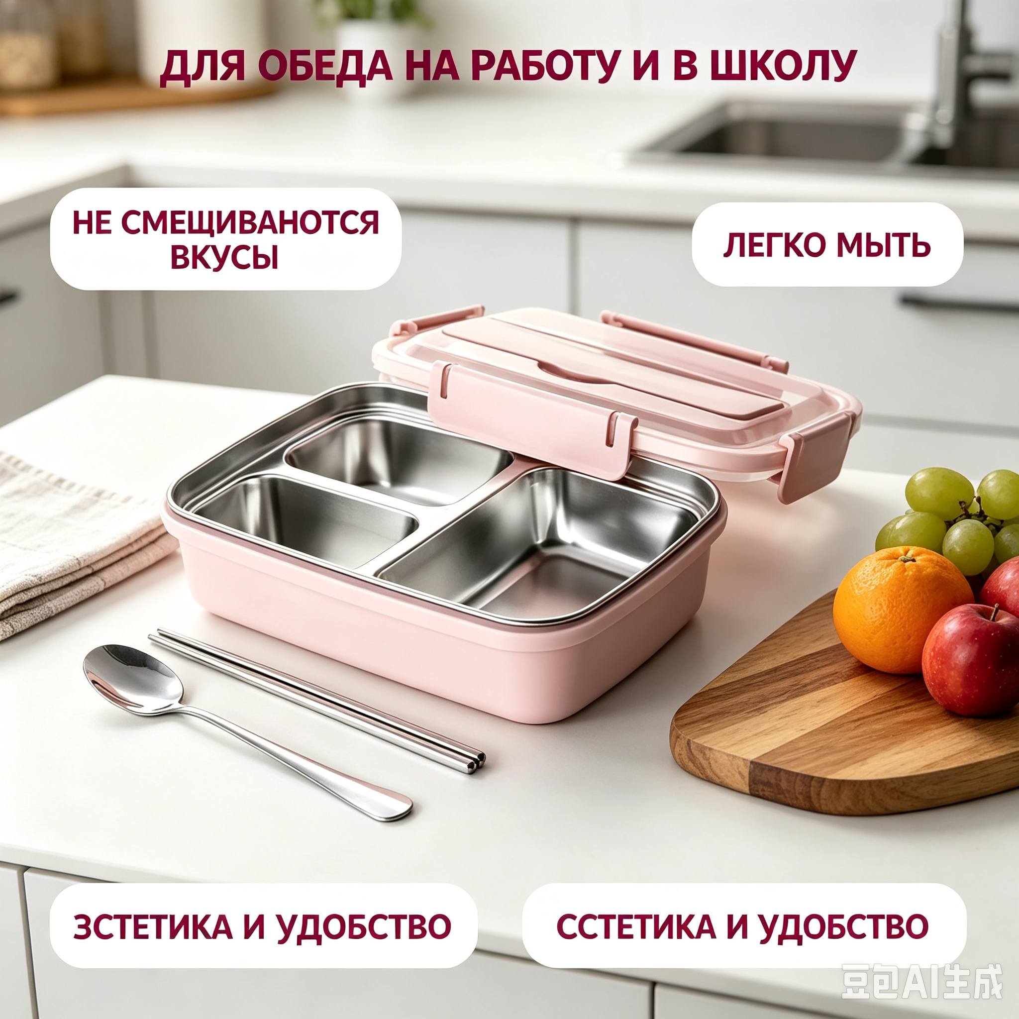 Ланч-бокс с разделителями, контейнер для обеда на работу и в школу