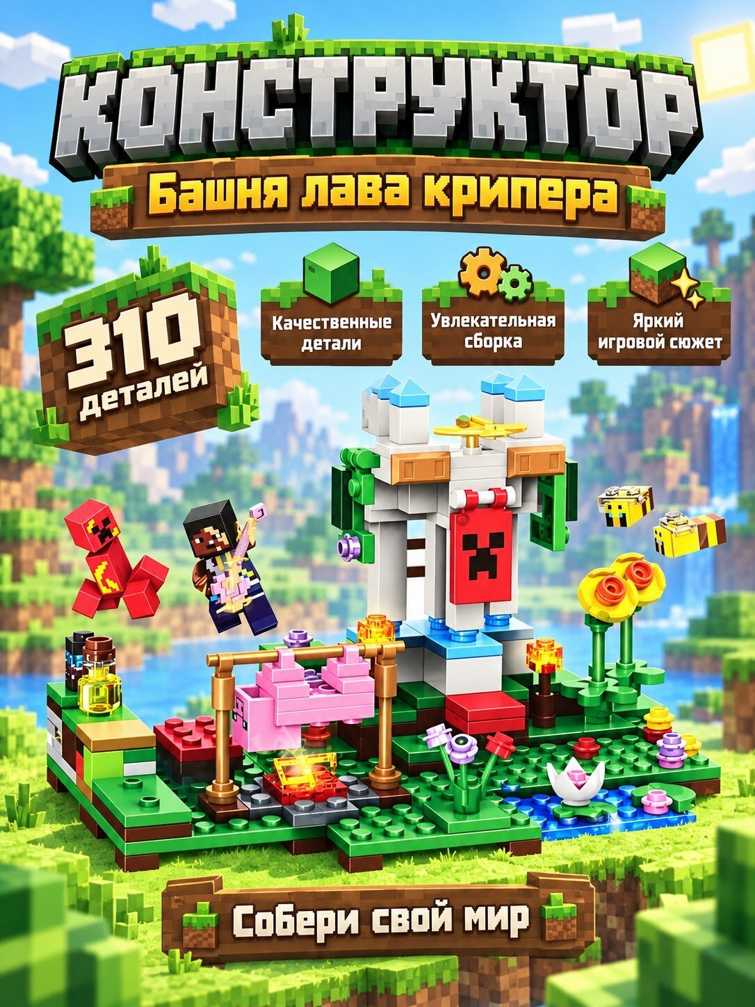 Конструктор Майнкрафт "Башня-лава Крипера", 310 деталей