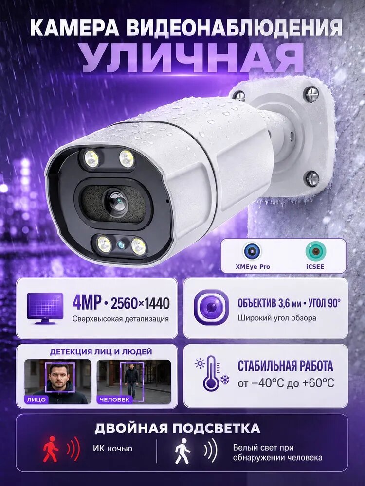 IP камера уличная PoE 4 Мп NETIP, объектив 3.6 мм, металлическая, H.265, белая