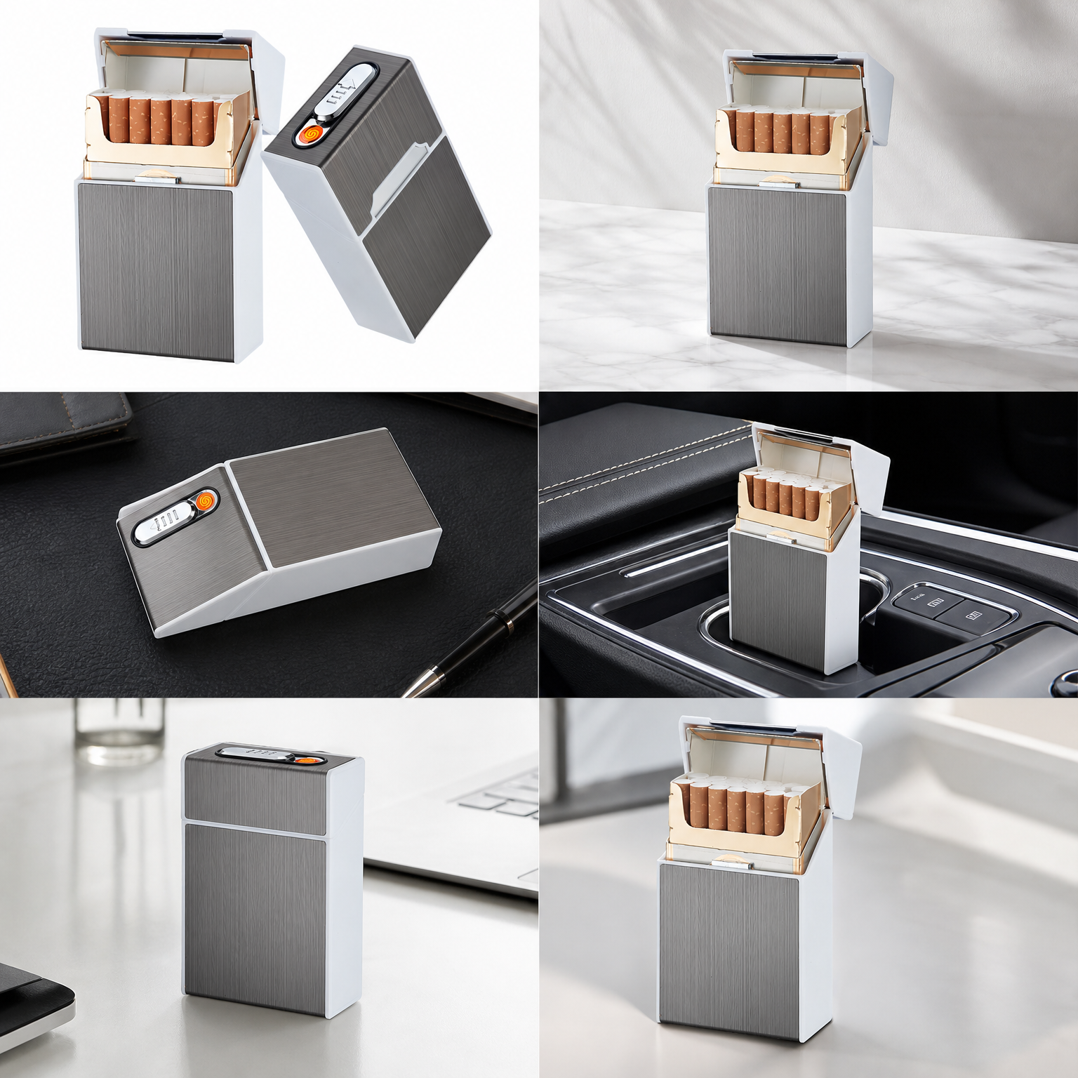 Портсигар металлический с USB зажигалкой, на магните, цвет серебро, 10х6х3 см, FatCat (Цвет товара: серебристый; Объем: 0.18 л)