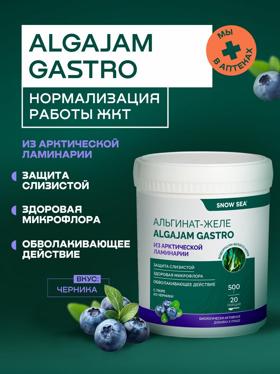 БАД «Альгинат–желе из арктической ламинарии с черникой ALGAJAM GASTRO» для ЖКТ, 500 г
