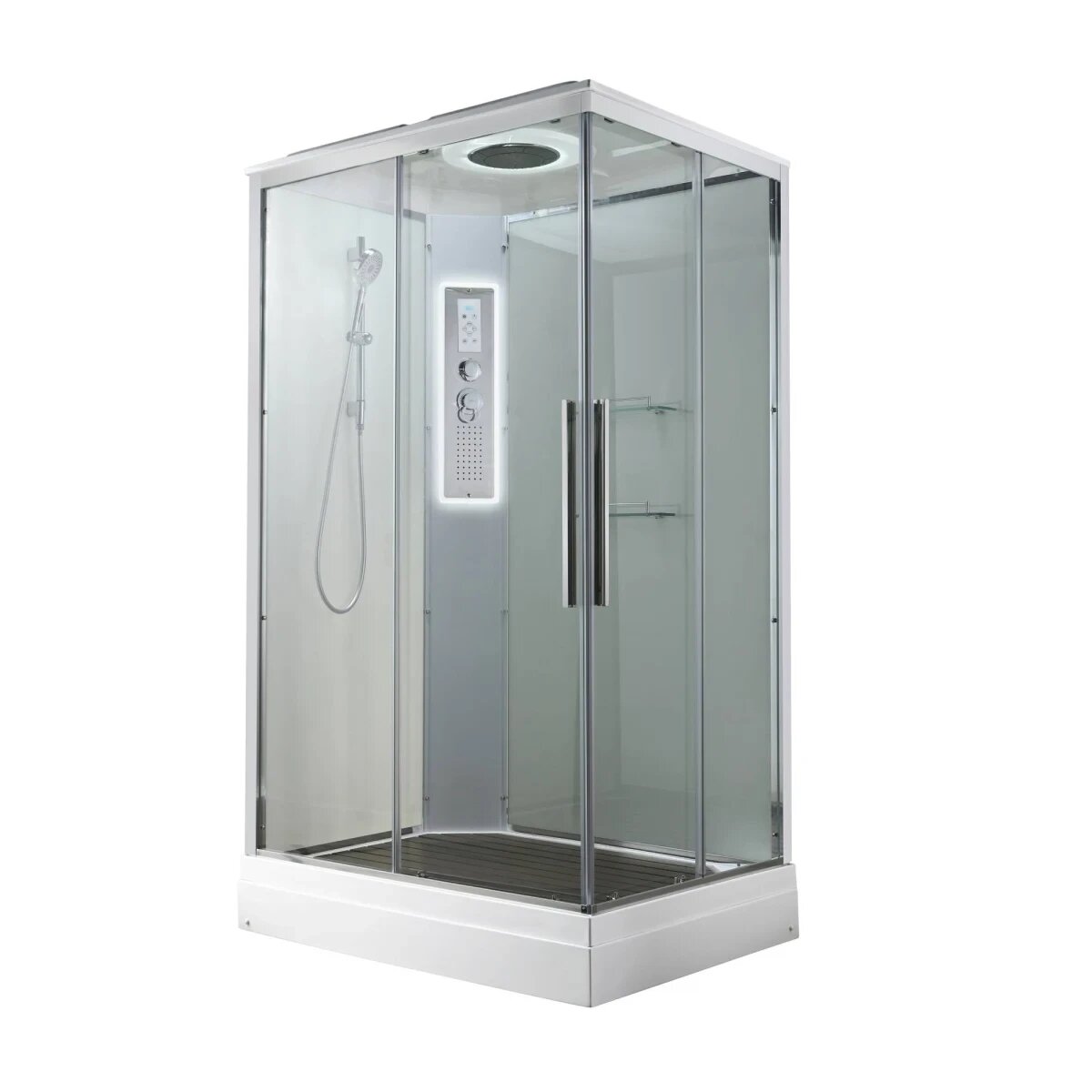 Душевая кабина AvaCan K2810LED, 100x80x220 см, прямоугольная, низкий поддон, профиль алюминий, цвет хром