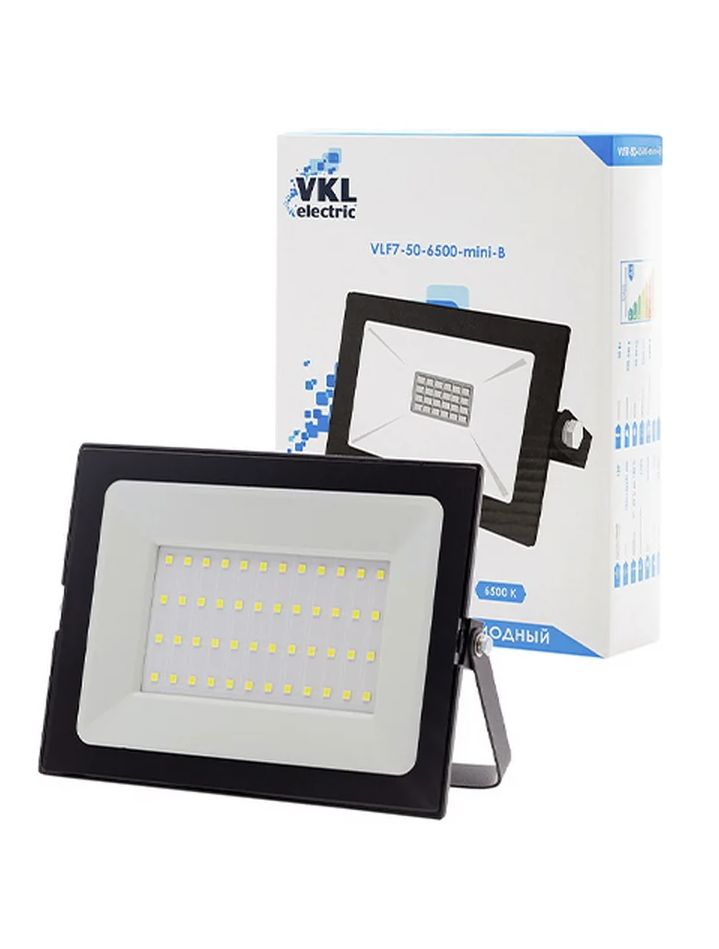 Прожектор LED 050Вт Бел/Хол 220В 120 SMD SLIM 4500Лм 183х132х35мм 6500К IP65 черный VKL electric