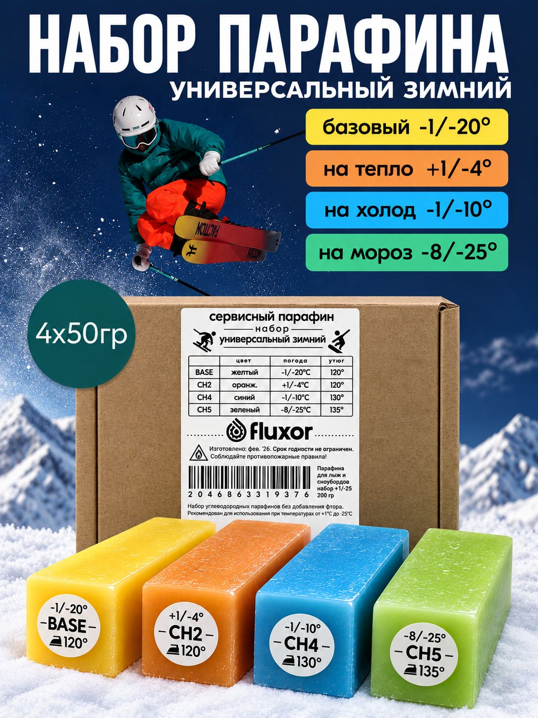 Парафин для лыж набор универсальный +1/-25С 200 гр