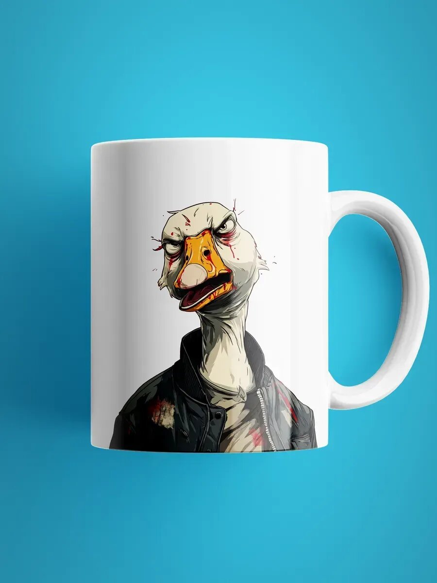 Кружка керамическая TOP CUP, Серьезный гусь, белая, 330 мл, для чая и кофе