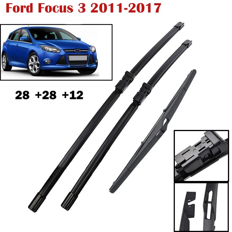 Комплект передних и задних щеток стеклоочистителя Ford Focus 3 2011-2017 28+28+12 дюймов