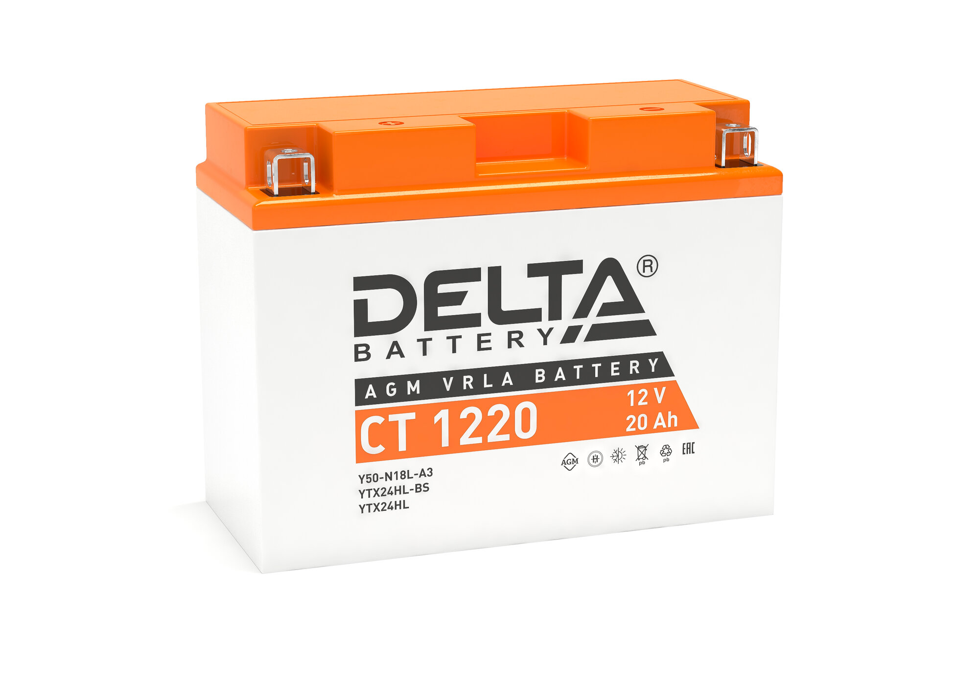 Аккумулятор для мотоцикла Delta CT 1220.1 20Ah 12V 260A обратная полярность (-+) 181x77x167 YT19BL-BS