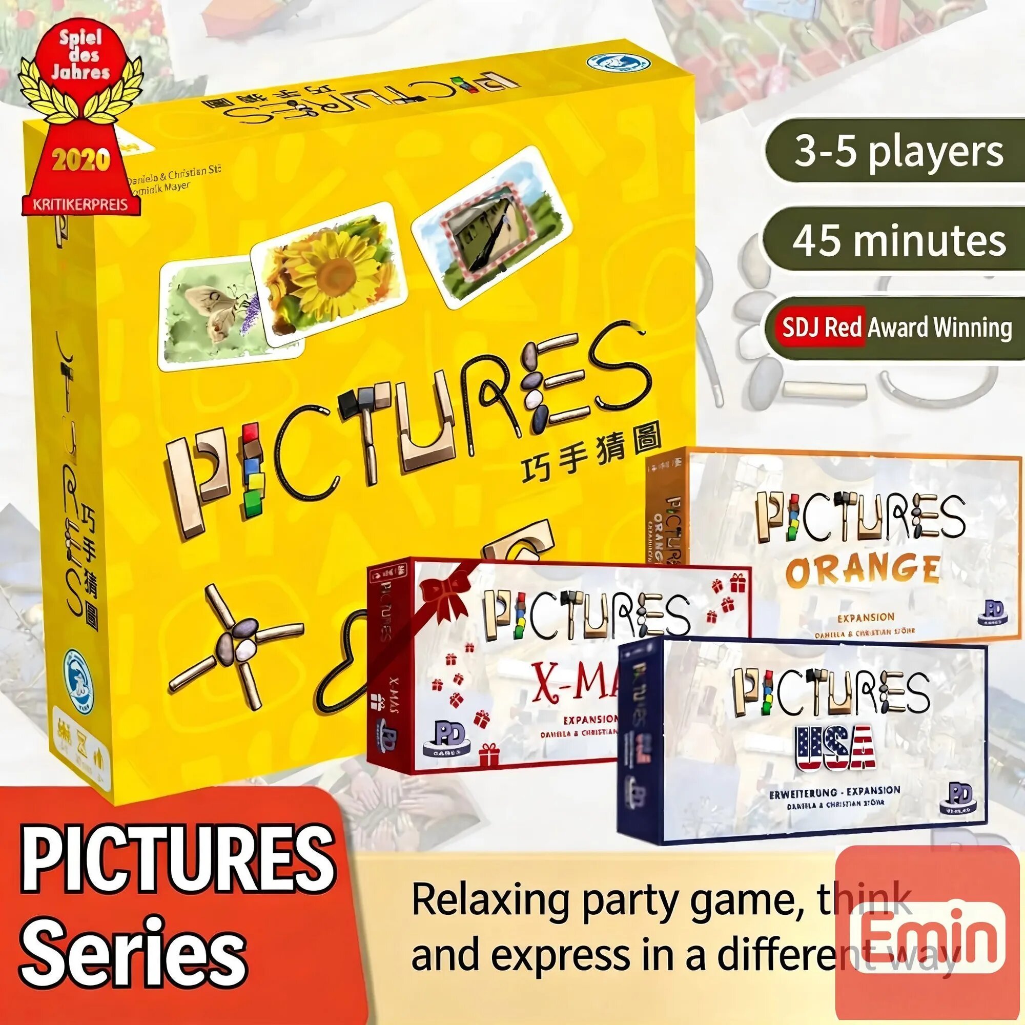 Настольная игра Pictures + 3 дополнения: Orange, X-Mas (Рождество), USA. Делюкс большая коробка, Игра для вечеринок, Лучший подарок на день рождения