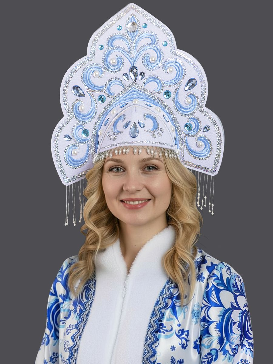 Кокошник снегурочки взрослый карнавальный головной убор новогодний женский