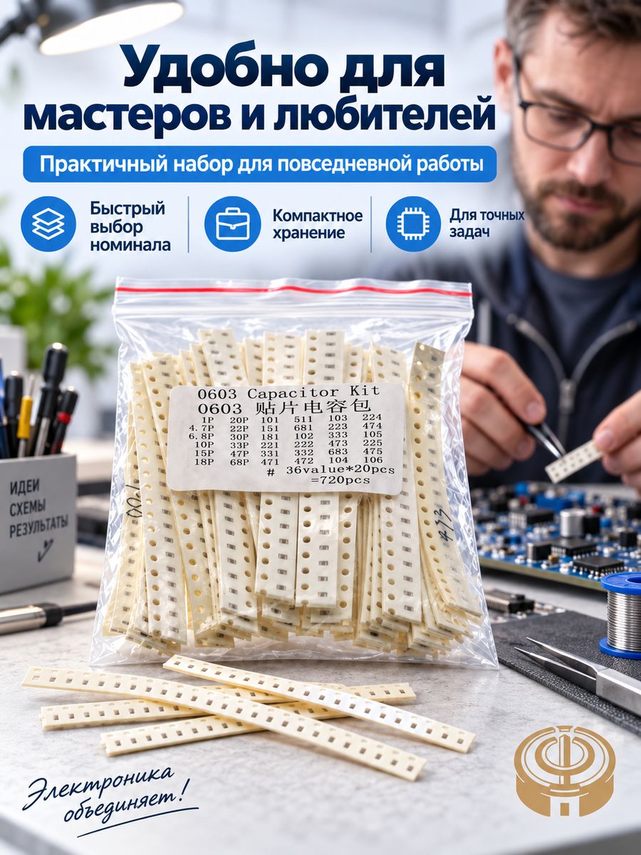 720шт Образцов электронного комплекта DIY 1206 0603 0805 SMD конденсатор 36 значений 20шт