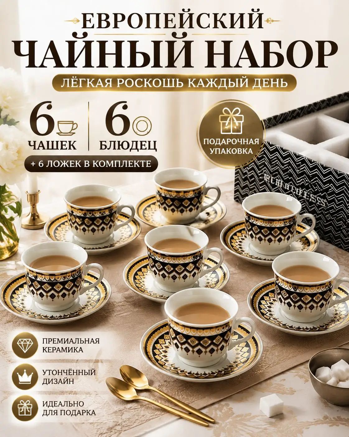 Сервиз кофейный "чайный сервиз на 6 персон" 80 мл 18 предм. на 6 перс.