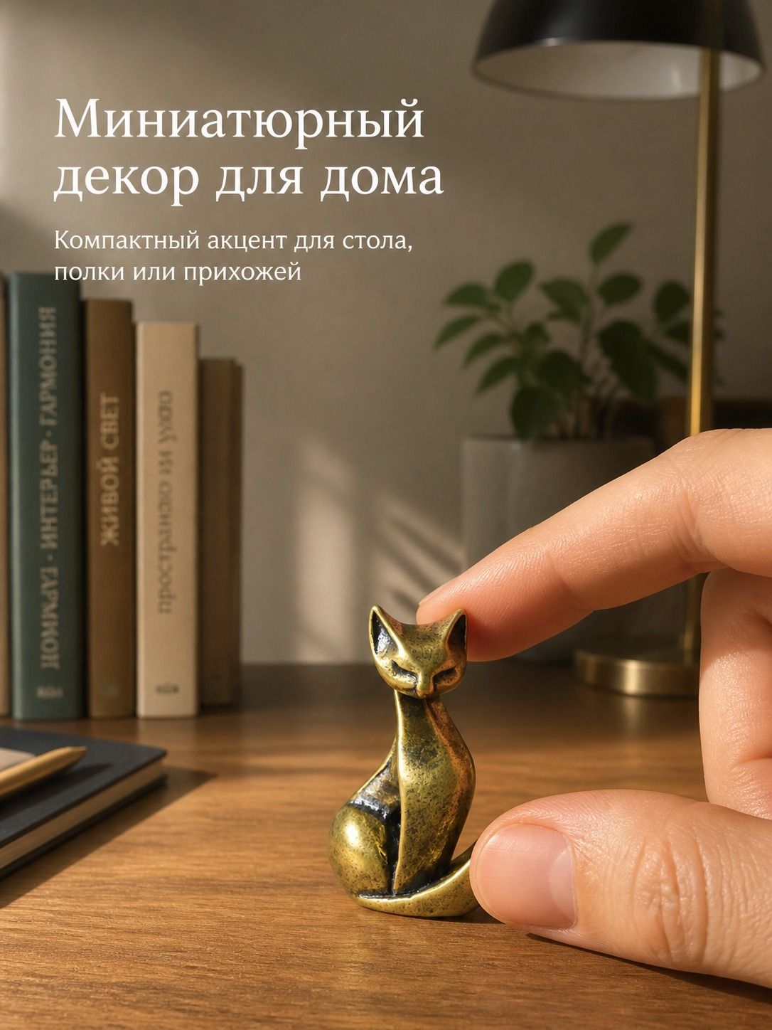 Сувенирная Латунная кошка, высота 3 см, длина 3 см