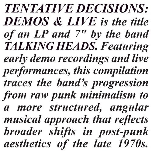 Виниловая пластинка Talking Heads - Tentative Decisions: Demos & Live /> Vinyl, LP + 7" 45 RPM, Clear VINYL