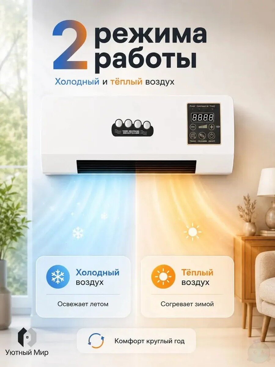 Настенный вентилятор белый, управление со смартфона, 30 кв. м