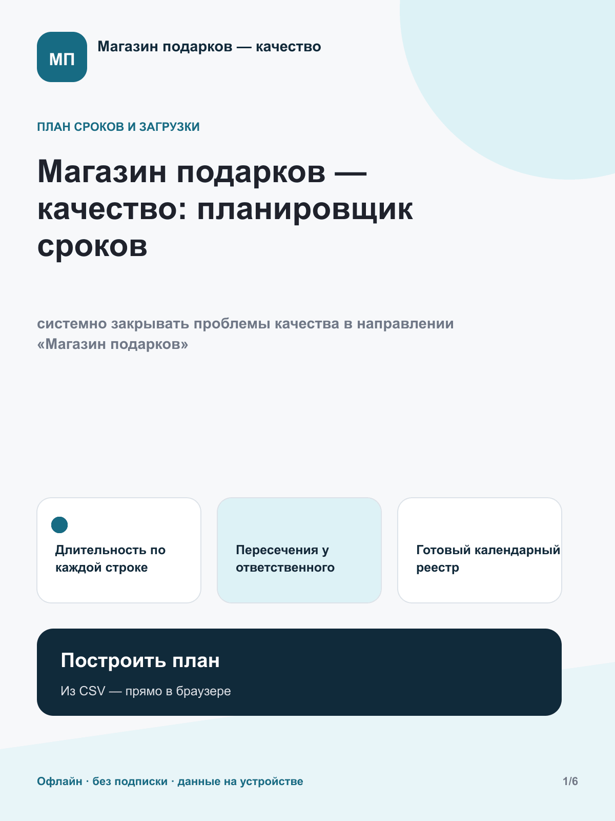 Магазин подарков — качество: планировщик сроков