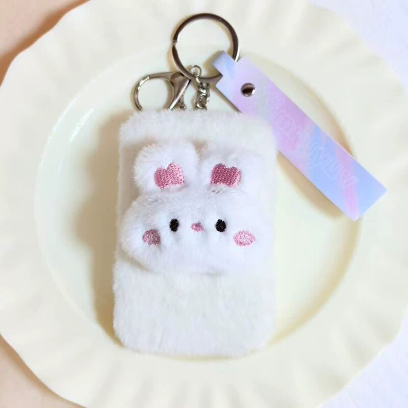 Прямоугольное белое кролик складное мини-зеркало для макияжа с кольцом и велюром