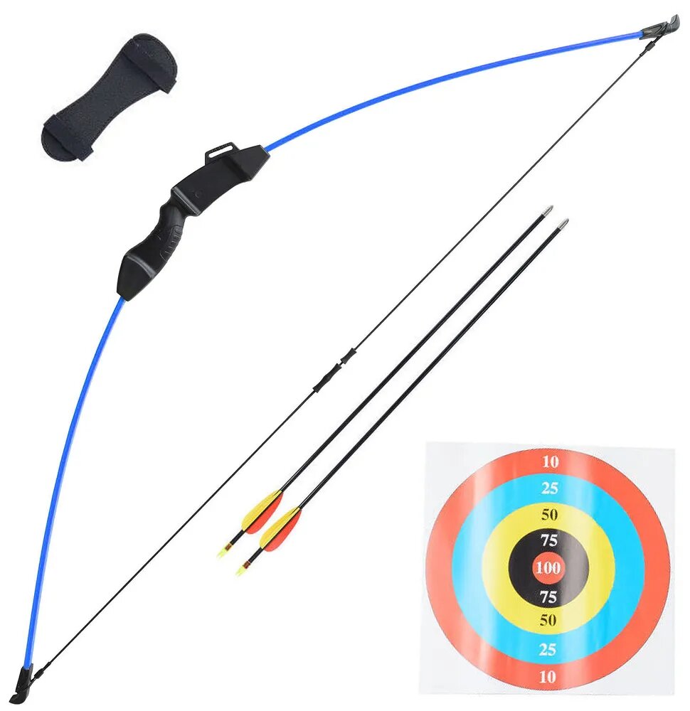 Лук рекурсивный детский Bowmaster - Горыныч, 15 Lbs, 106 см, синий (две стрелы. крага, мишень, напальчник)