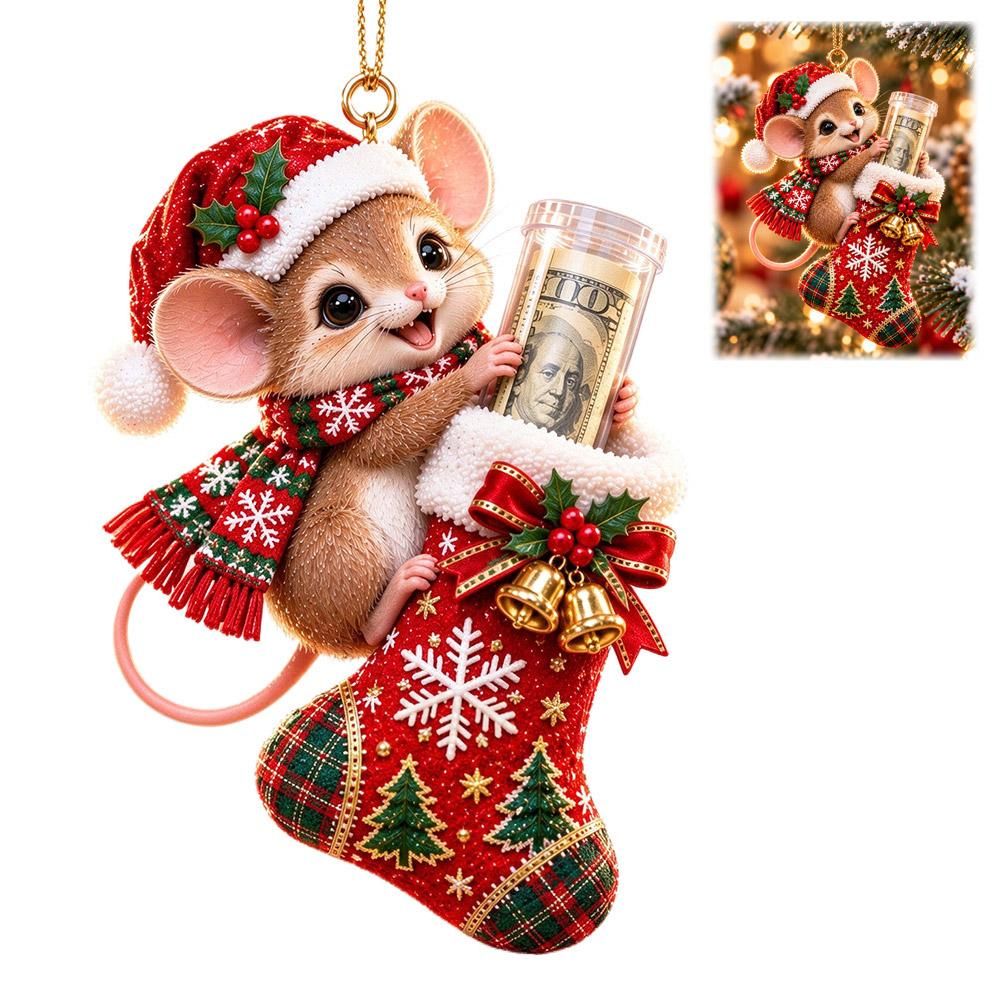 Елочная игрушка с хомяком, красная, 15 см, с сюрпризом
