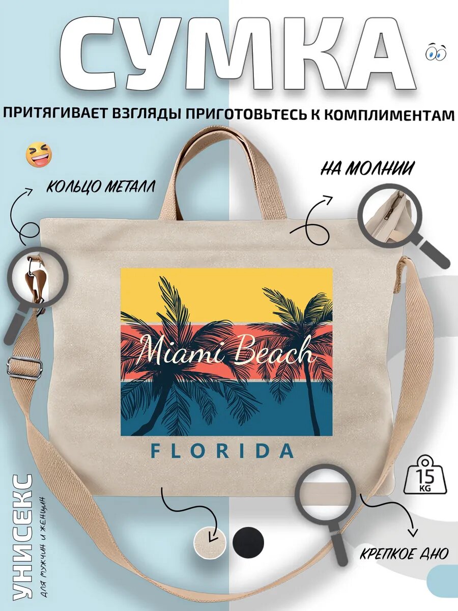 Сумка шоппер  Miami Beach пальмы стильный принт