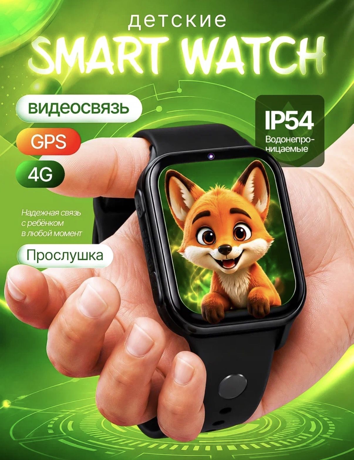 Смарт часы, детские, 4G, New 2026 с сим картой, GPS, кнопкой SOS и HD видеочат, для мальчиков черный