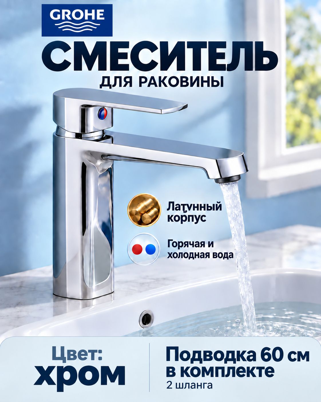 Смесители GROHE для раковины минимализм, доступная роскошь и долговечность.