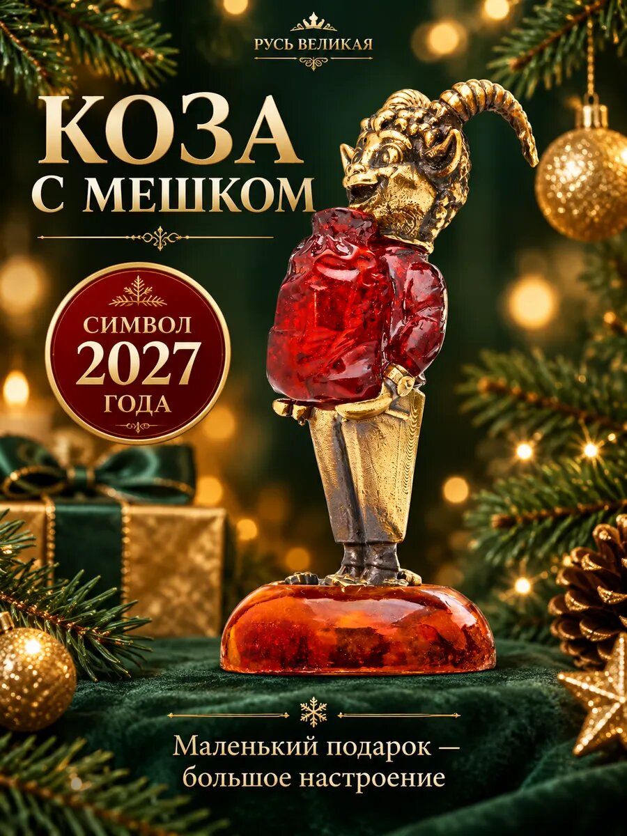 Статуэтка "Козёл с денежным мешком". Символ 2027 года