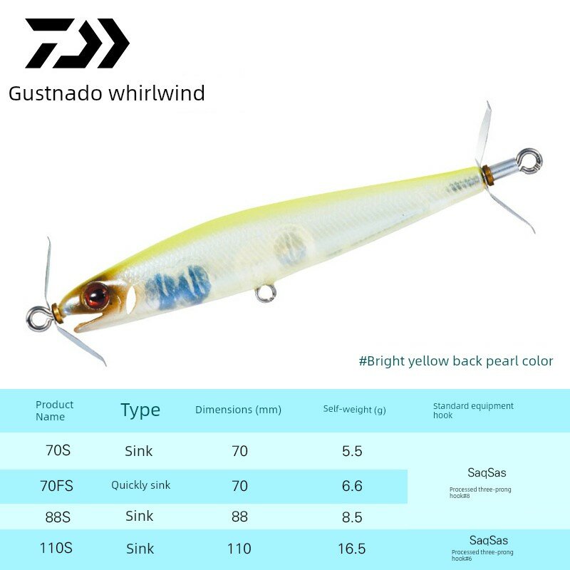 DAIWA GUSTNADO 88S Спускной рыболовный приманка 8.5г с 3 крючками, цвет Светлый желтый жемчуг для судака