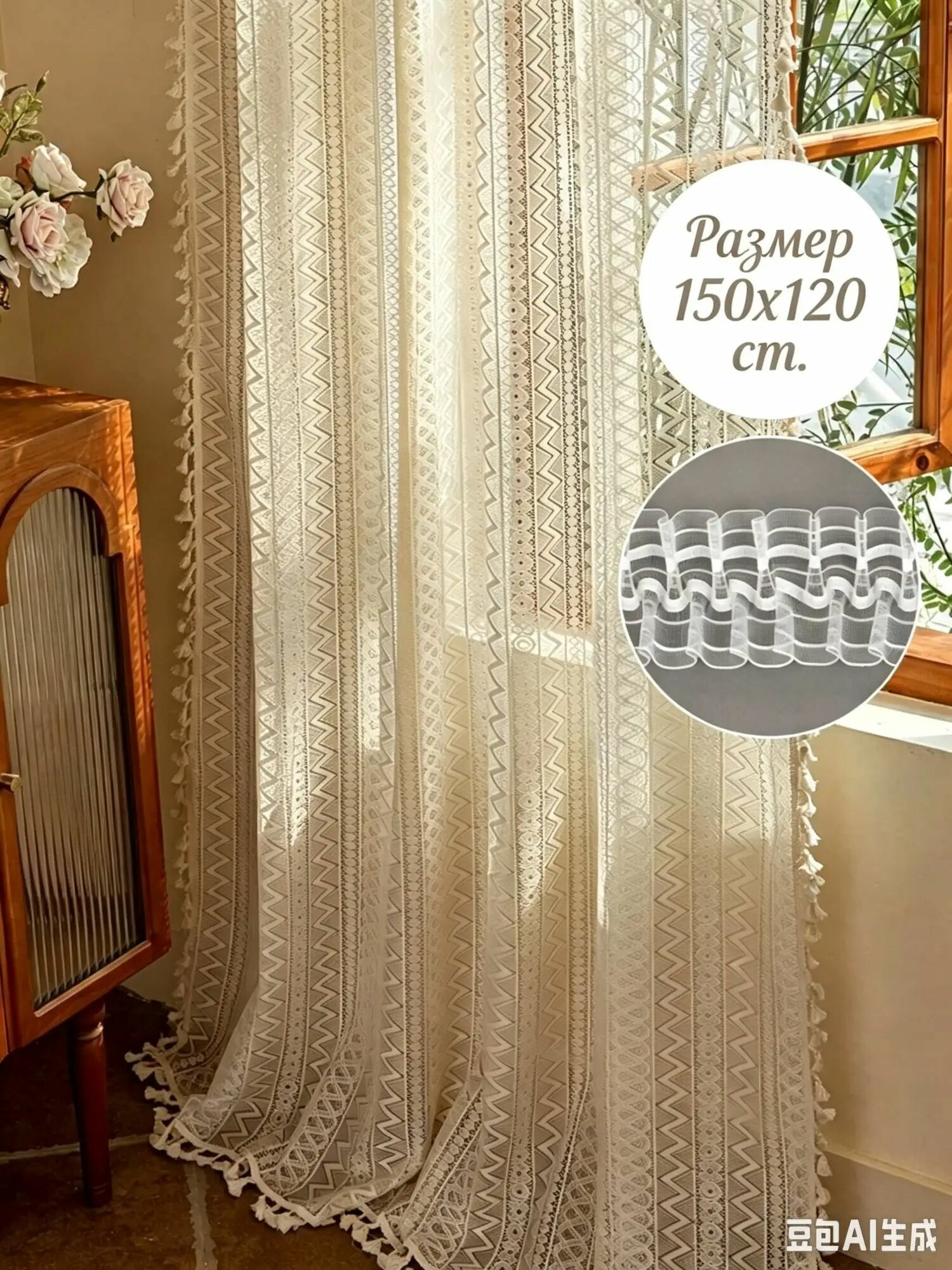 Тюль на кулиске 150x120 см 1 шт зигзаг бежевый, слоновая кость