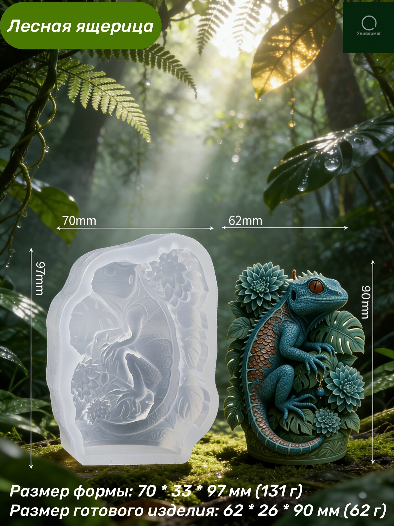 Рельефная форма для свечей и гипса Ящерица на камне 3D силиконовый молд для творчества