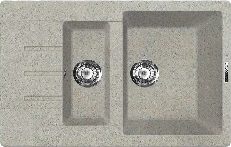 Мойка кухонная Lava D2. SCA кварцевая, 77x49, прямоугольная, серая, матовая, мойка для кухни, с крылом, с сифоном, со сливом-переливом