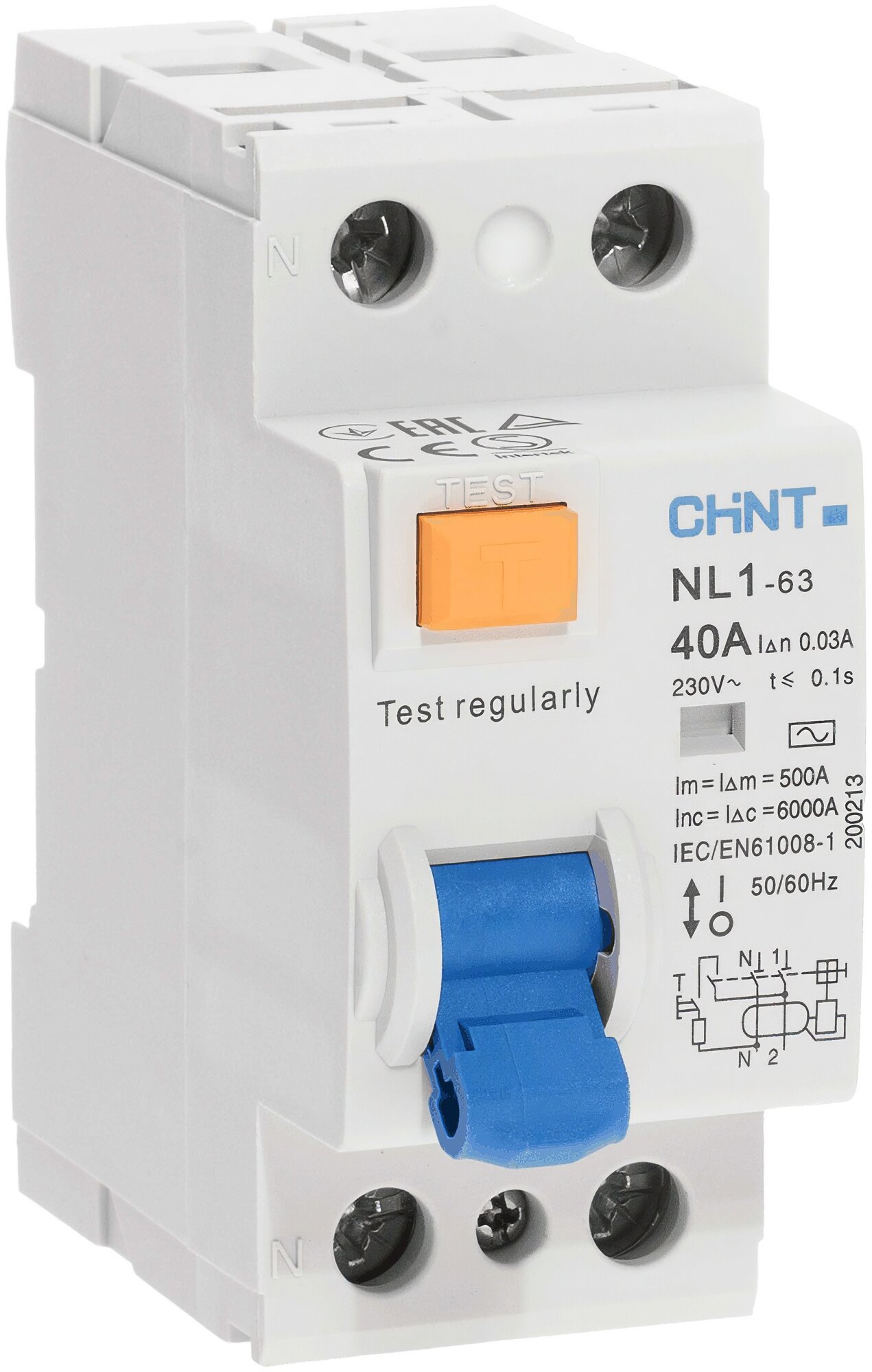 Устройство защитного отключения CHINT NL1-63 6kA 2P 40A 30mA тип AC 200213