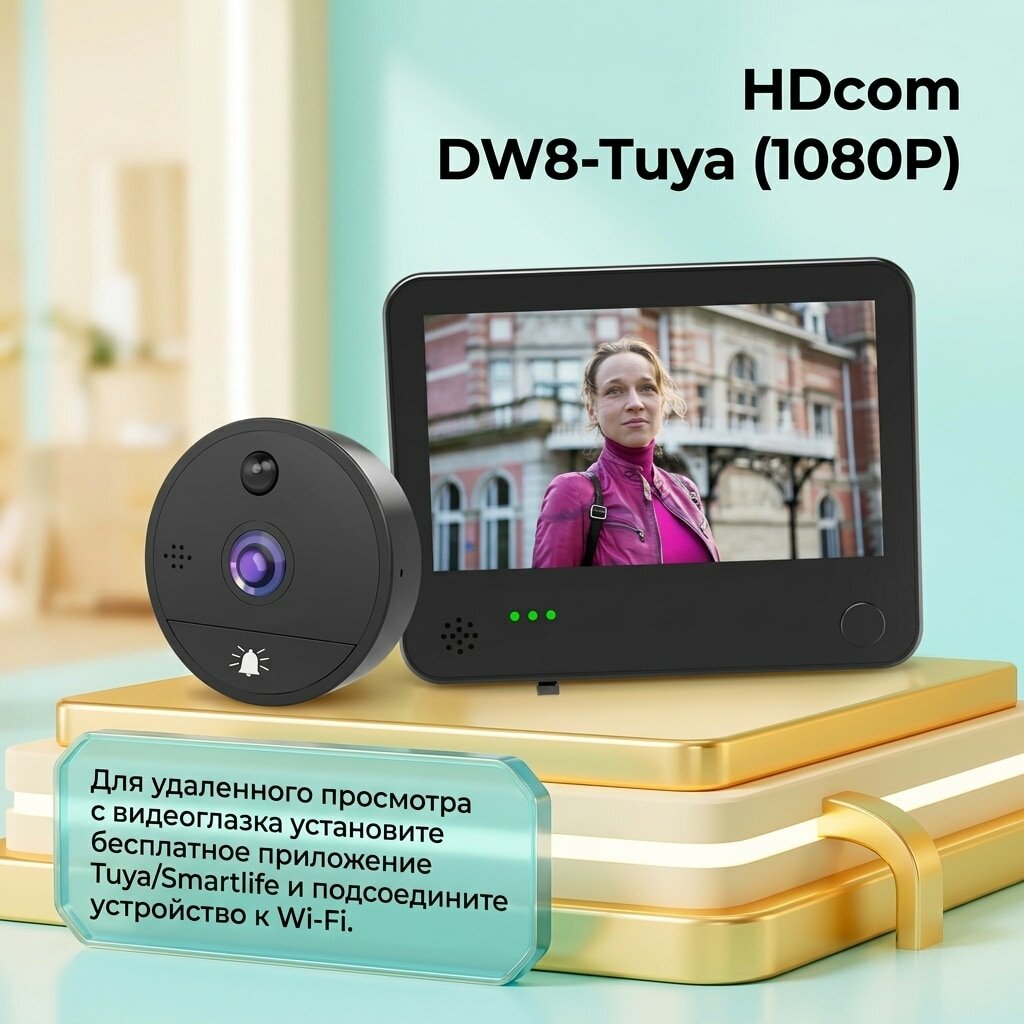 Видеоглазок с монитором Tuya Wi-Fi для двери 2.0MP HDcom DW8