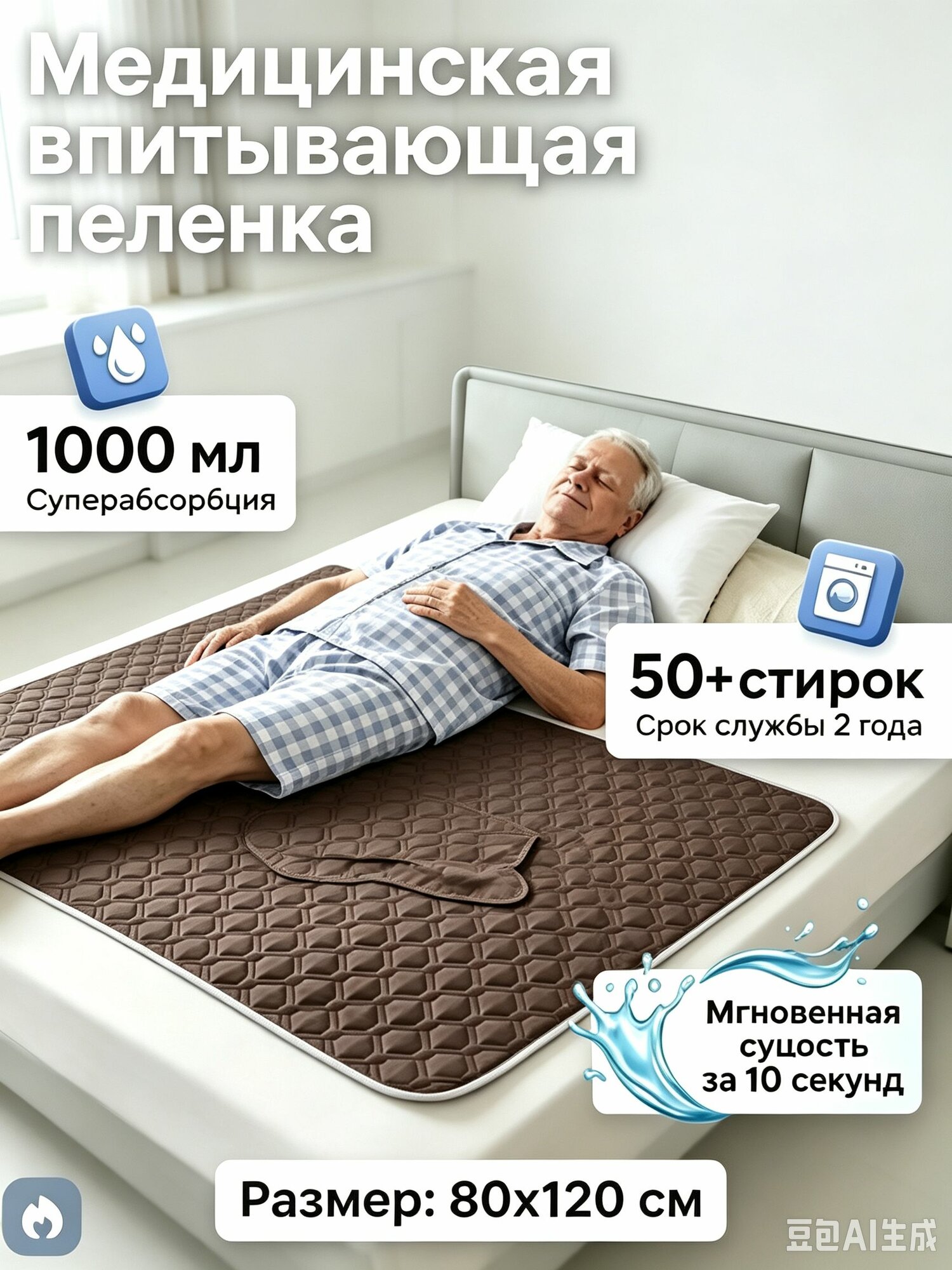 Медицинская впитывающая пелёнка 80120 см