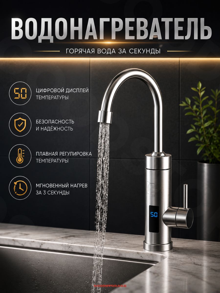 Проточный водонагреватель, нержавеющая сталь