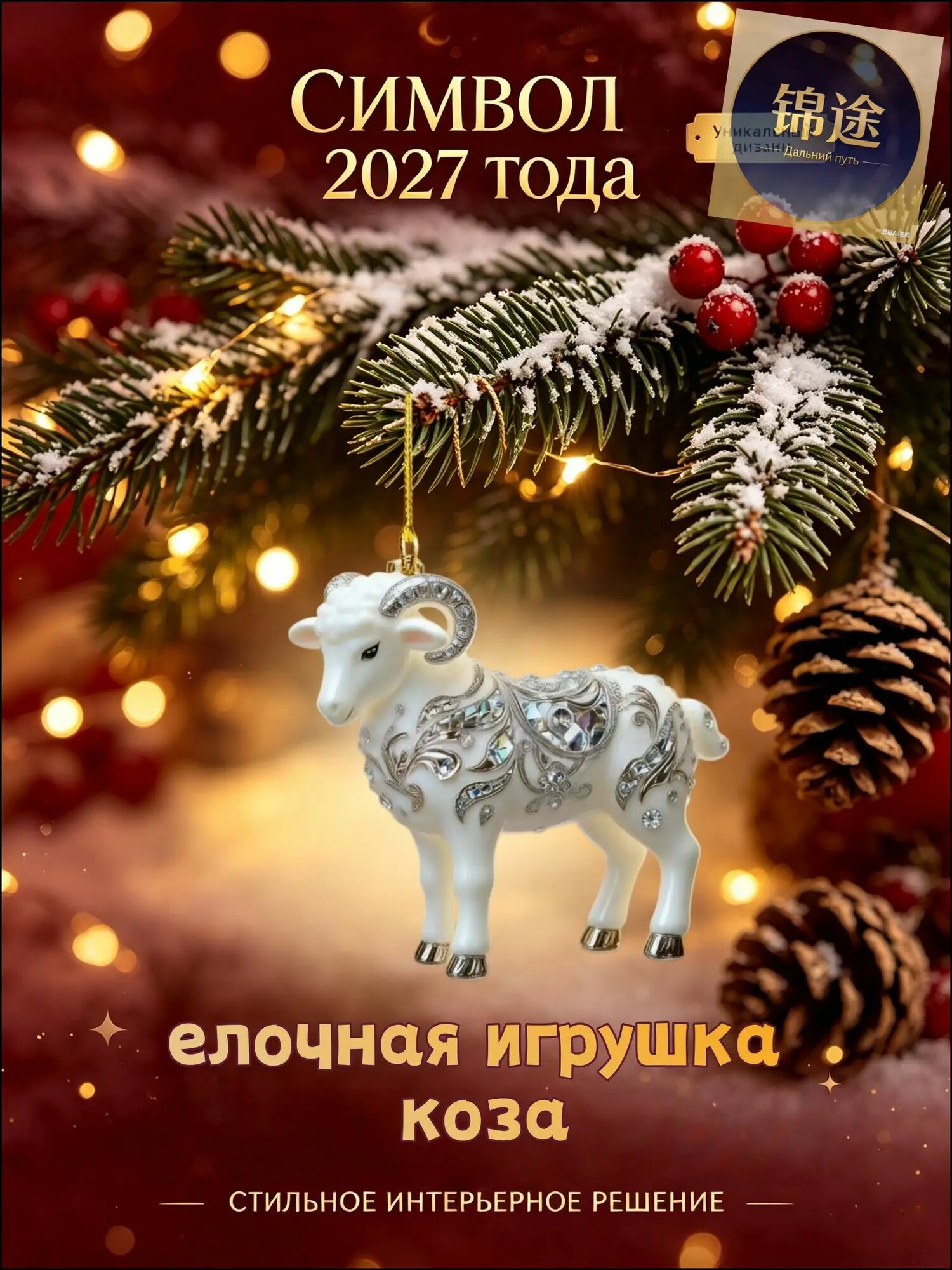 Елочная игрушка 8 см коза белый 1 шт