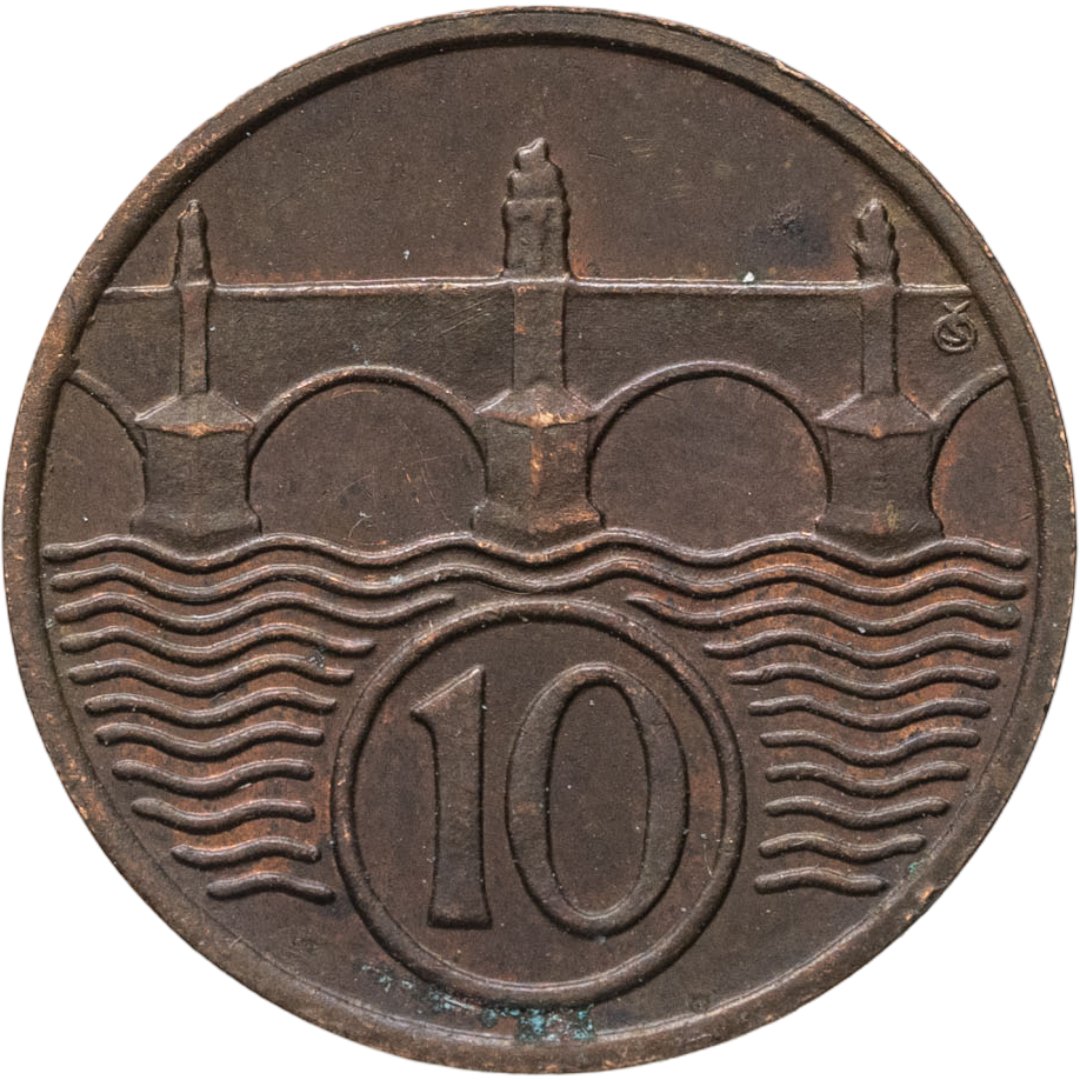Чехословакия 10 геллеров haleru 1936, Бронза, в сохранности AU